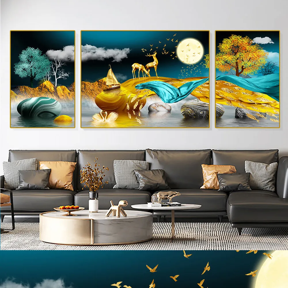 DHgate.com:Chinese Feng Shui Golden Rich Tree Canvas Painting Wall Art ...