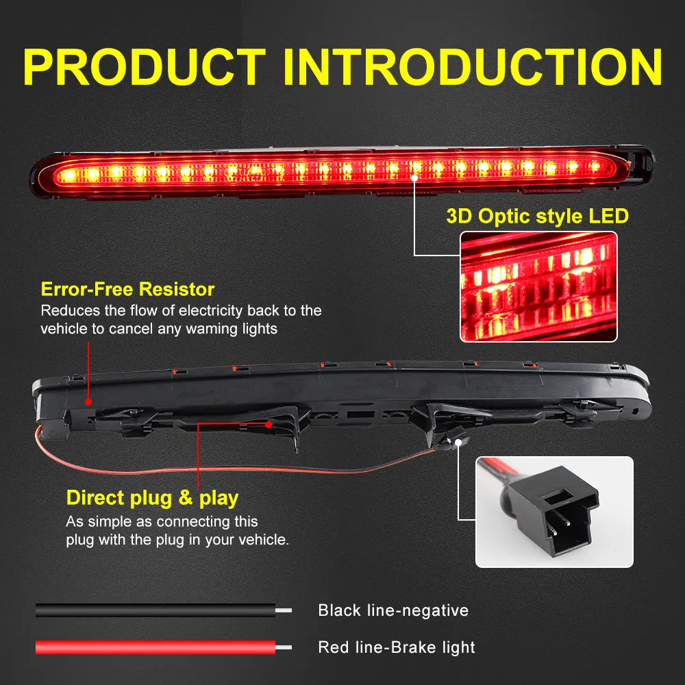 LED Third Brake Light Strip, Red High Mount Tail Stop Light Assembly ...