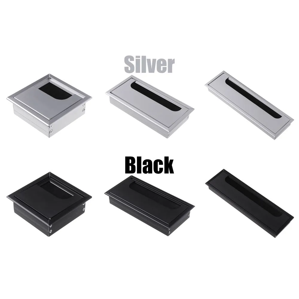 Aluminum Desk Cable Hole Cover Grommet w/ Brush: Black, Rectangle ...