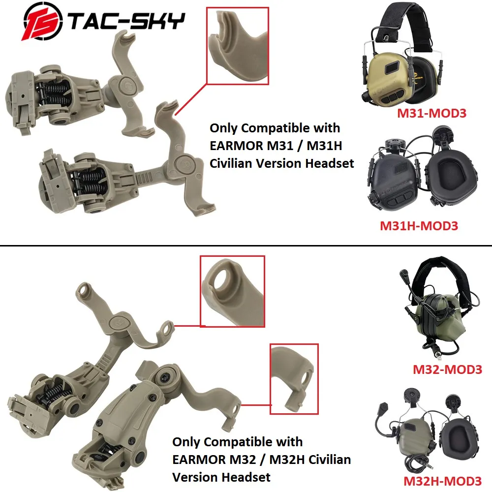 TS TAC-SKY Tactical Helmet ARC Rail Adapter for EARMOR M32-MOD3/M32H- MOD3 Civilian best noise ...