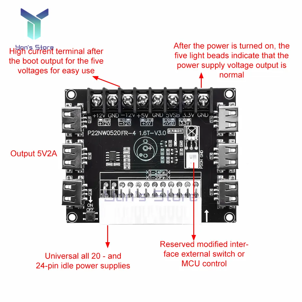 DHgate.com:ATX Power Supply Adapter Board with USB Charging Port - 5V ...