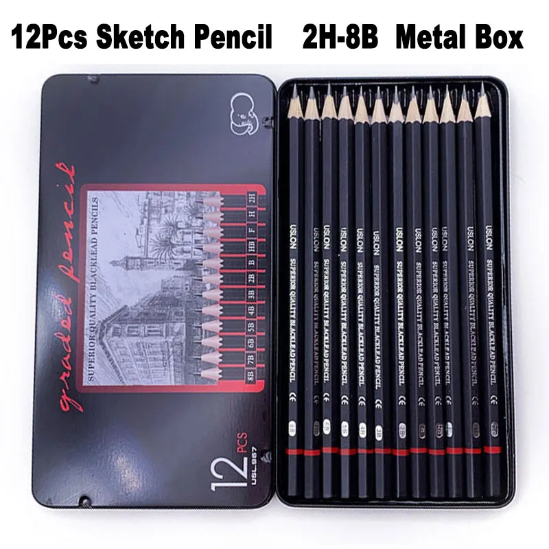 12-Piece Set of Hard and Soft Graphite Lead Art Sketching colored ...