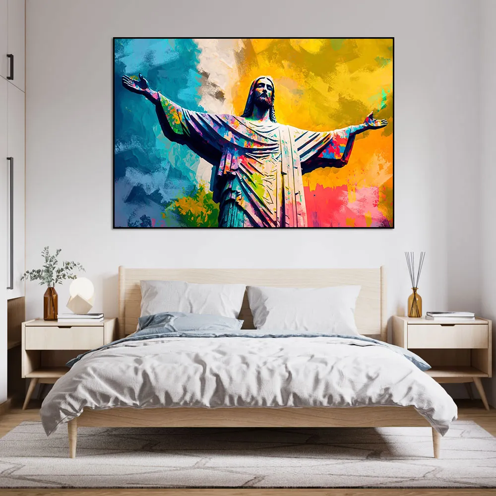 Jesus Canvas: Abstract Religious Figure Art Print Colorful Christian ...