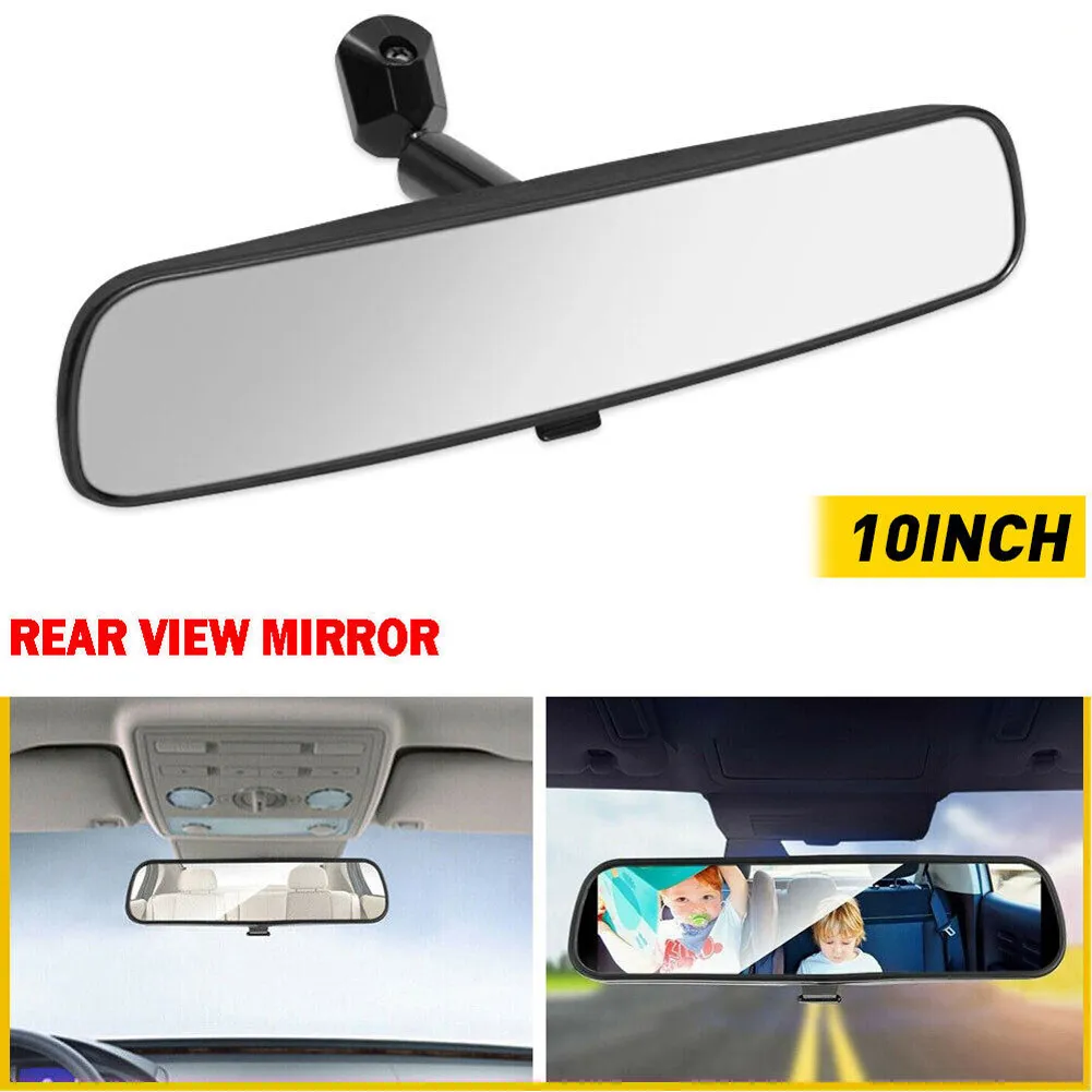 Black 10 Inch Inner Rearview Mirror for Cars Universal Fit Easy Installation Wide View