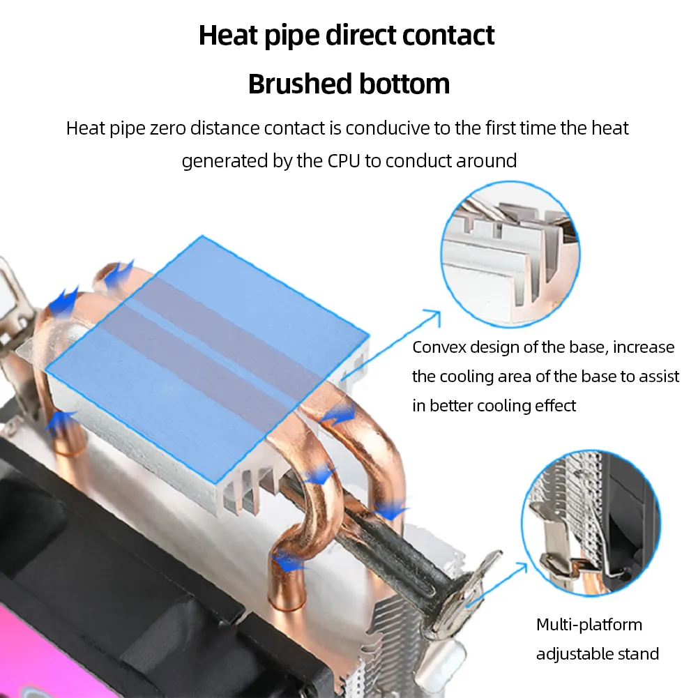 CPU Cooler 2 Heat Pipes Mute RGB Tower CPU Cooling Fan For Intel LGA ...