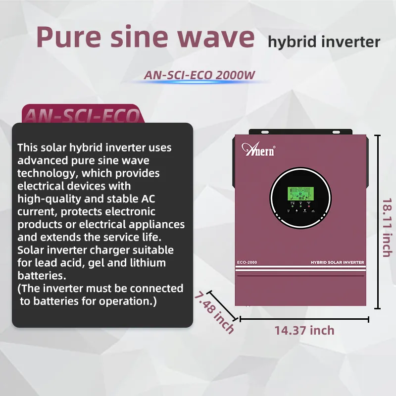 Pure Sine Wave Hybrid Solar Power Inverter: 2000W Anern 220V 12V 400VDC ...