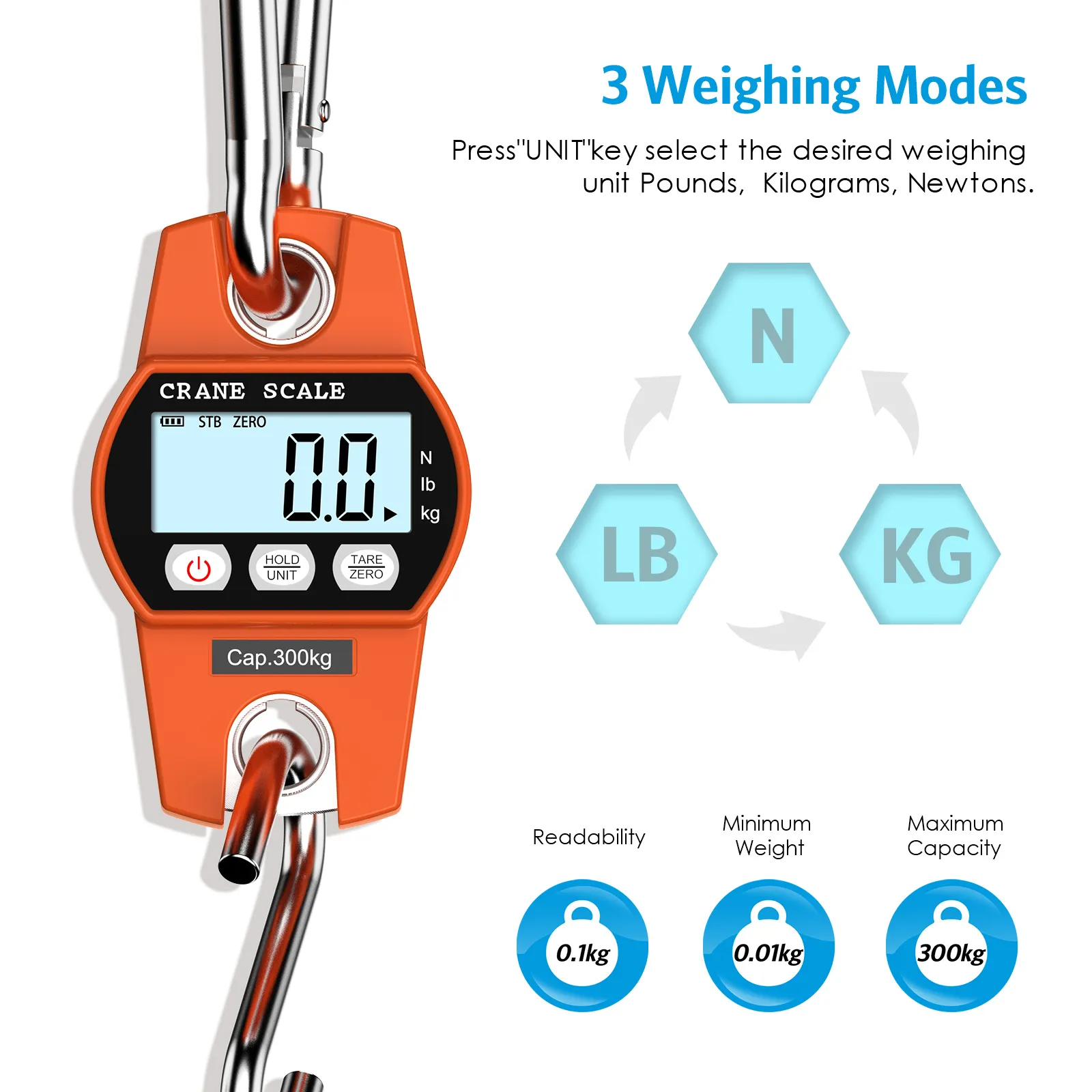 Portable Crane Scale, 660lb/300kg Heavy Duty Digital Hanging Scale With ...