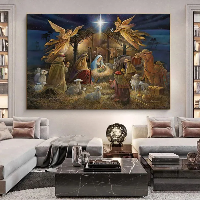 Canvas Painting Christian Artwork: Nativity Scene Posters & Prints ...