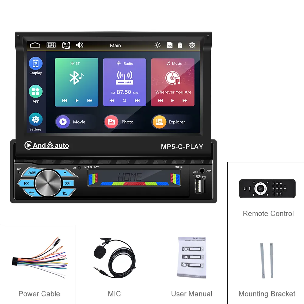 7'' Retractable CarPlay Car Stereo, 1 Din Android Auto Radio, 1080P IPS ...