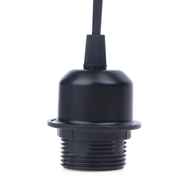 E27 Pendant Light Socket with 1M Cable, Black Metal Lamp Holder Base ...