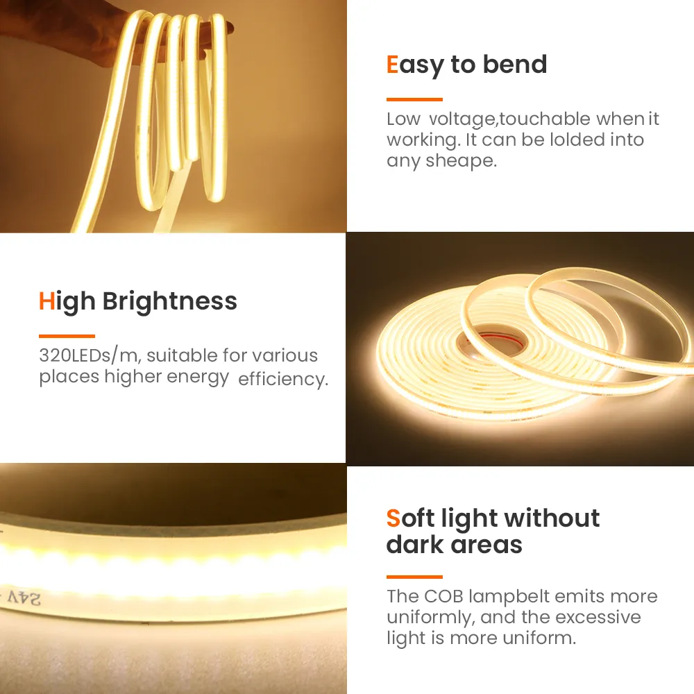 DHgate.com:Waterproof COB LED Strip Light - 12V/24V, IP68, 320LED/m, 0.5m-20m, High Density ...