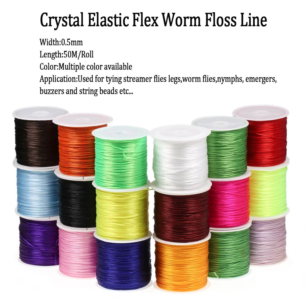 50M Fly Tying Thread Elastic Flex Worm Floss Line Stretch Silicone ...