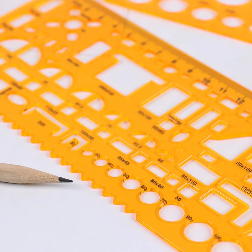 Geometric ruler guide with 4 Yellow Plastic Circles for Measuring ...