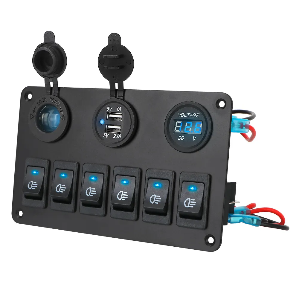 6 Gang switch panel switches with Buttons, Circuit Breaker, LED Digital ...