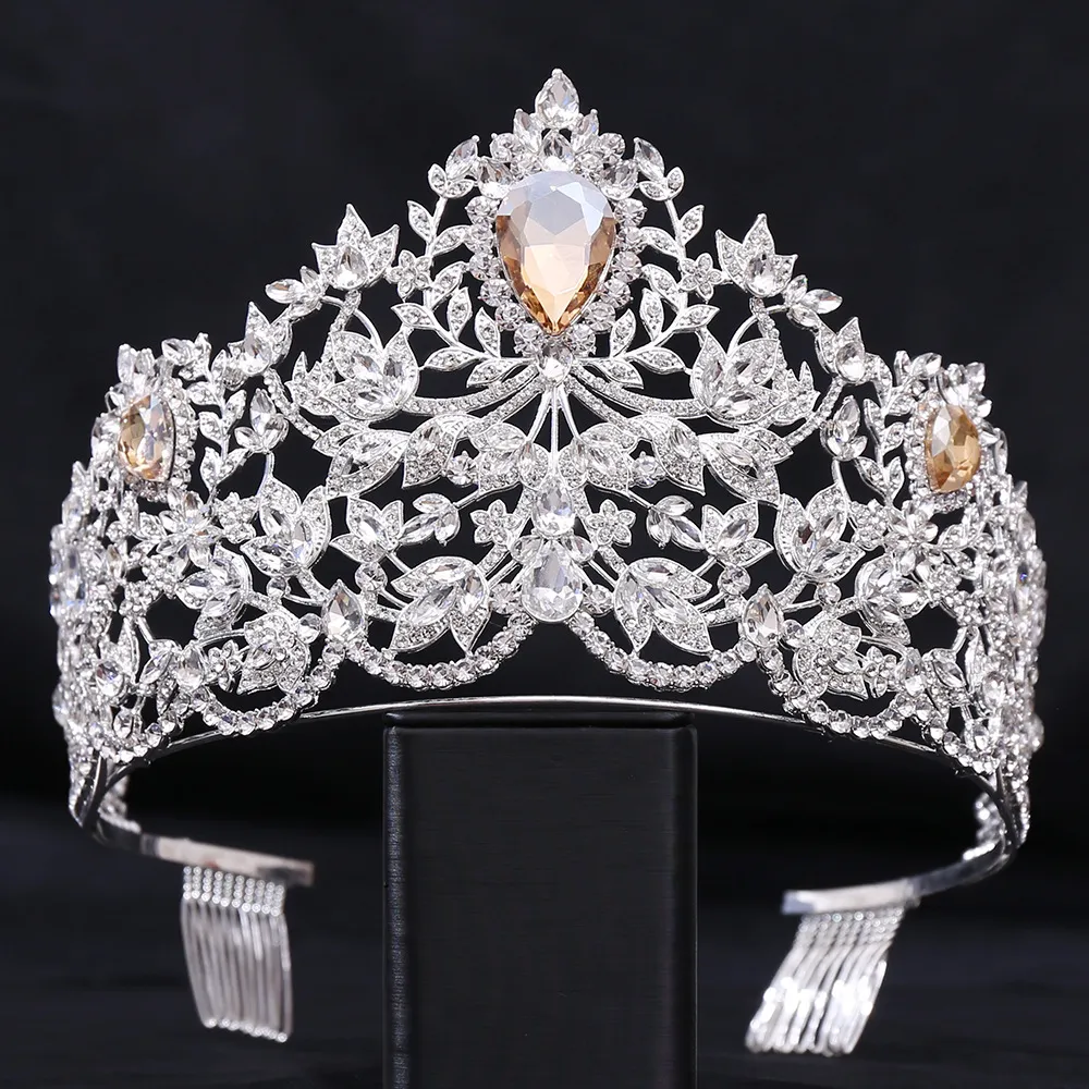 Beauty Pageant Crowns Large Round Queen Rhinestone Tiaras Crystal ...
