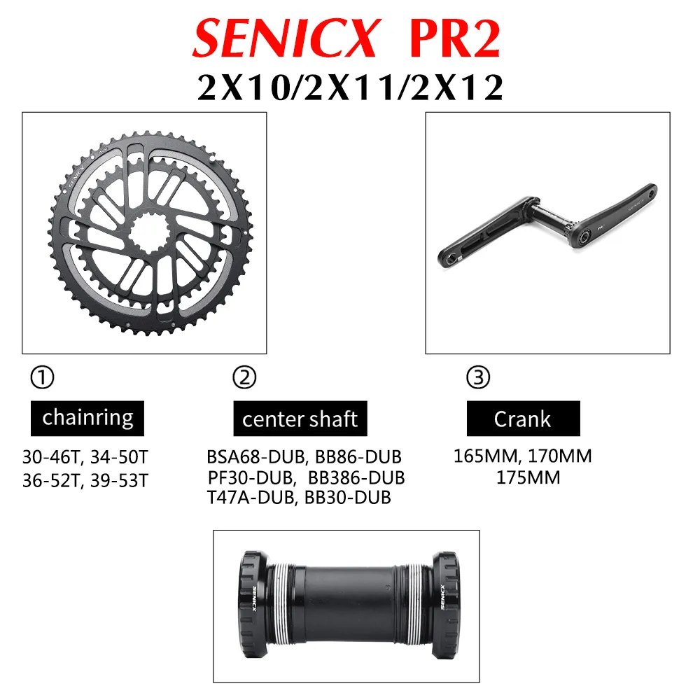 DHgate.com:SENICX PR2 Road Bike 2x10/11/12 Speed Crankset 165mm/170mm/175mm 50/34T 53/39T 52/36T ...