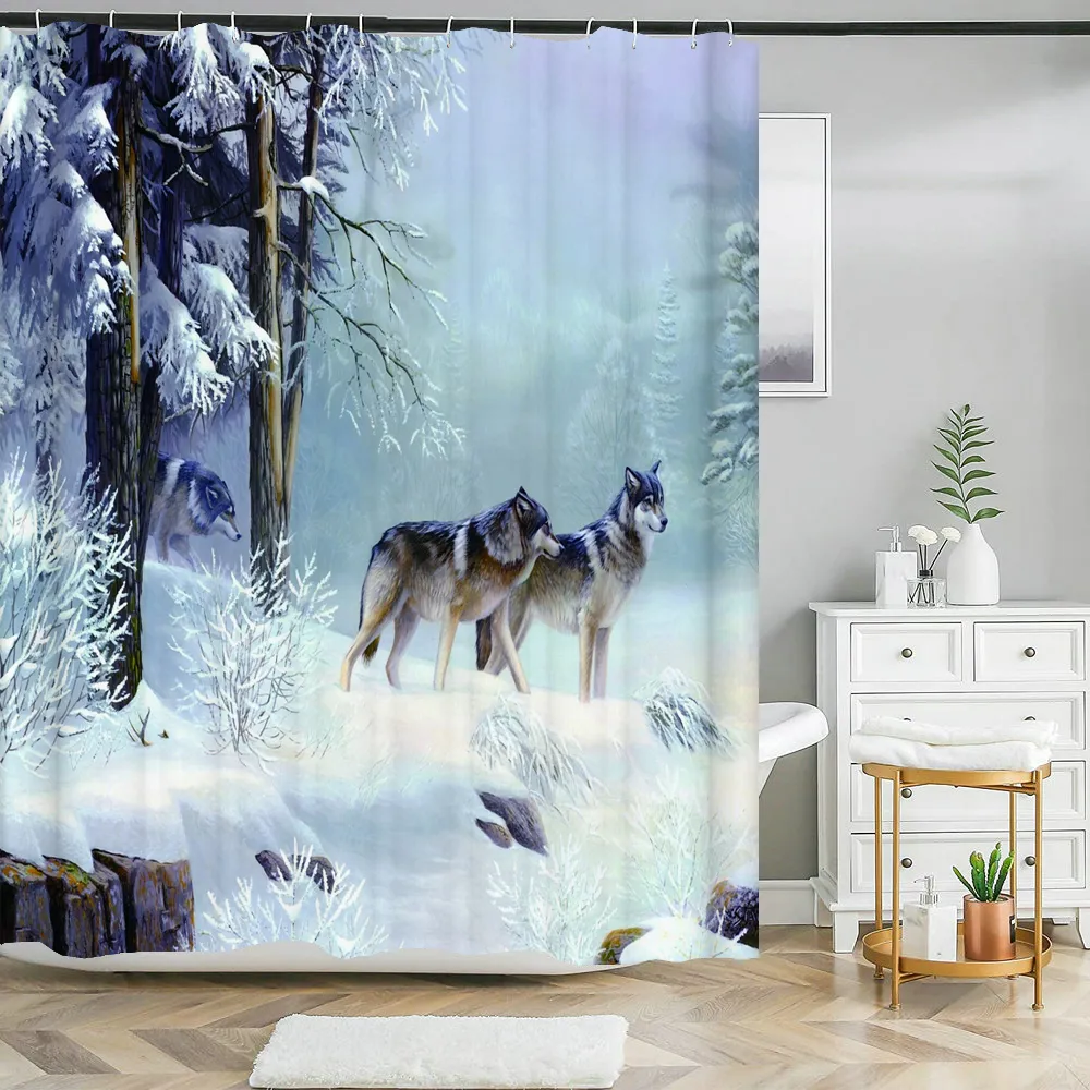 3D Wolf Shower Curtain - Mildew Resistant, Washable Animal Print ...