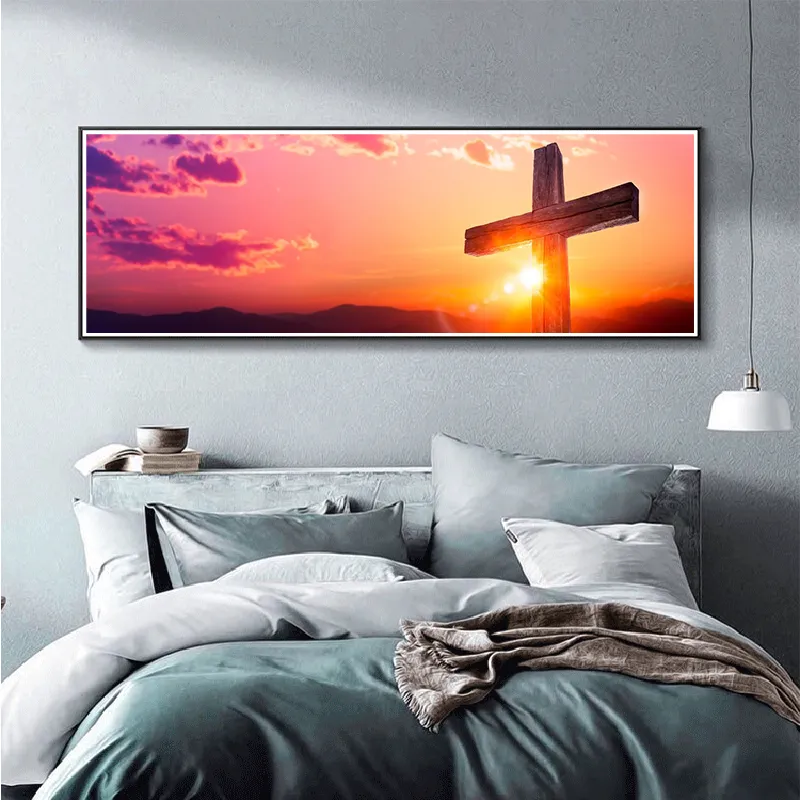 Canvas Wall Art: Sunrise Three Wooden Crosses Christian Decor For ...