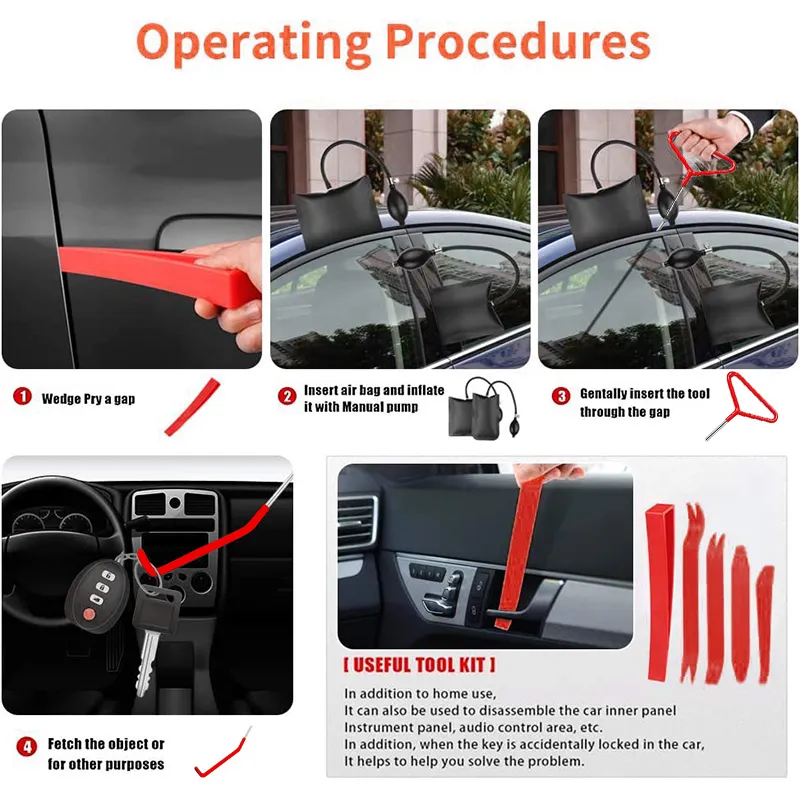 Complete Car Door Lockout tool set with Long Range Reach Hooking Key ...