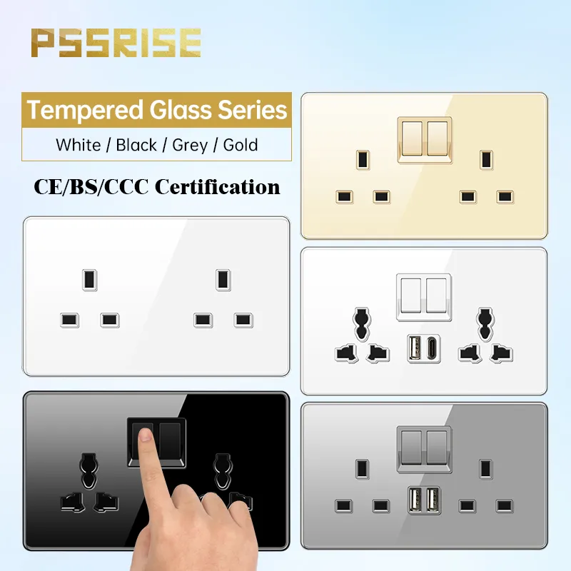 2024 PSSRISE Tempered Glass Light Switch Wall Socket with Dual USB ...