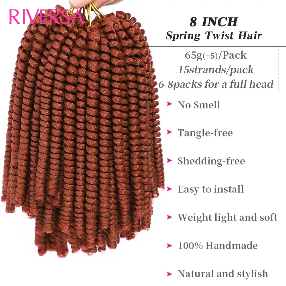 Brand 8 Inch Spring Twist Crochet Braids 350# Copper Red Synthetic ...