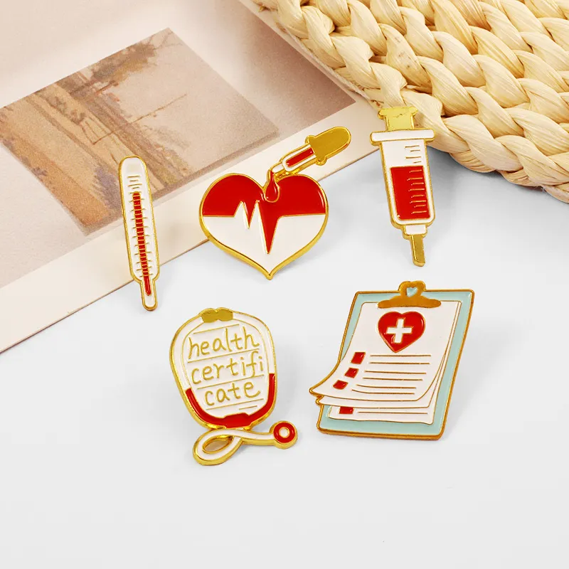Red Enamel Medical Equipment Pins Alloy Brooch: EKG, Stethoscope ...