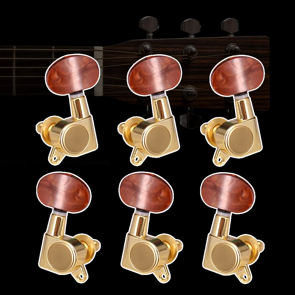 6-Pack Guitar Tuning Pegs, 3R 3L Enclosed Tuners, Locking Machine Heads ...