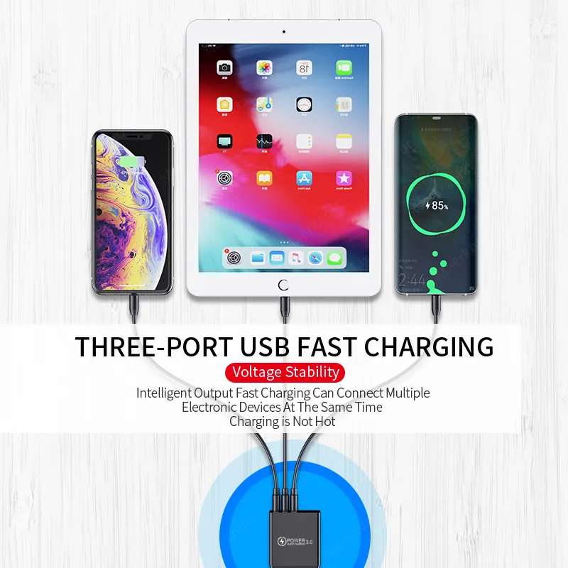 USB Fast Charger 3 Port Wall Adapter With LED Display Quick Charge 3.0 ...