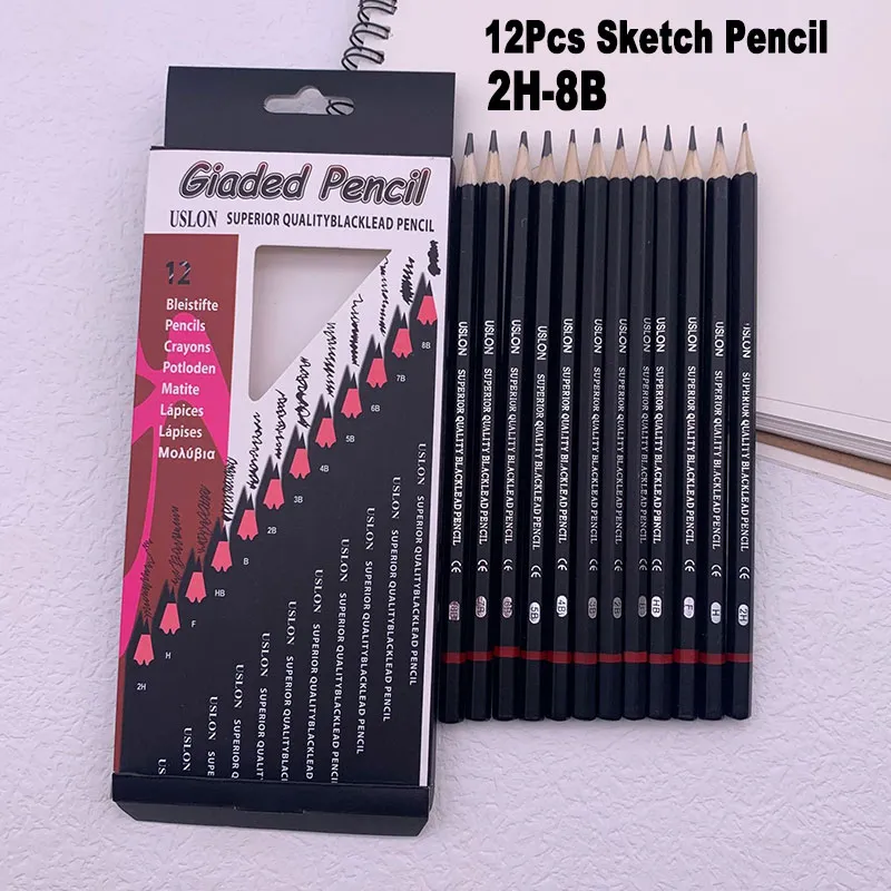 12-Piece Set of Hard and Soft Graphite Lead Art Sketching colored ...