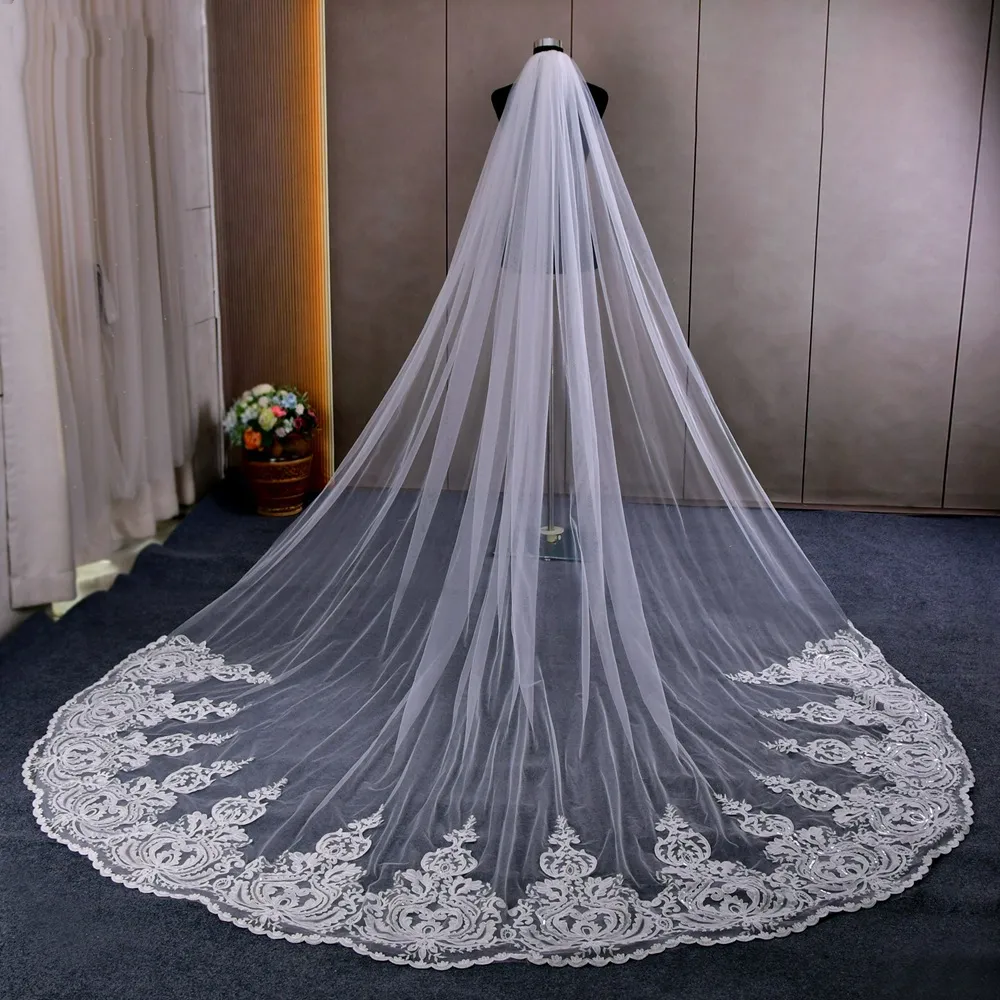 Luxurious Lace Cathedral Veil: 4M Wedding Veil with Comb, Ivory/White ...