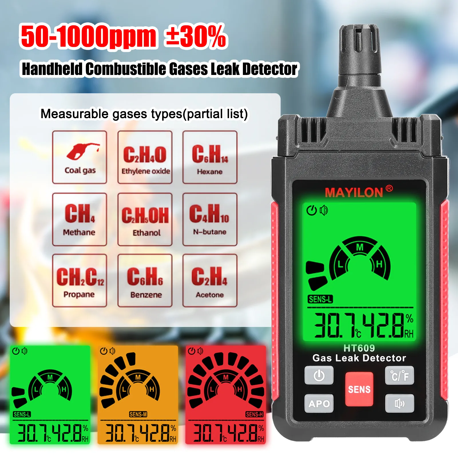 2024Handheld Natural Gas Leak Detector Portable Combustible Gas ...