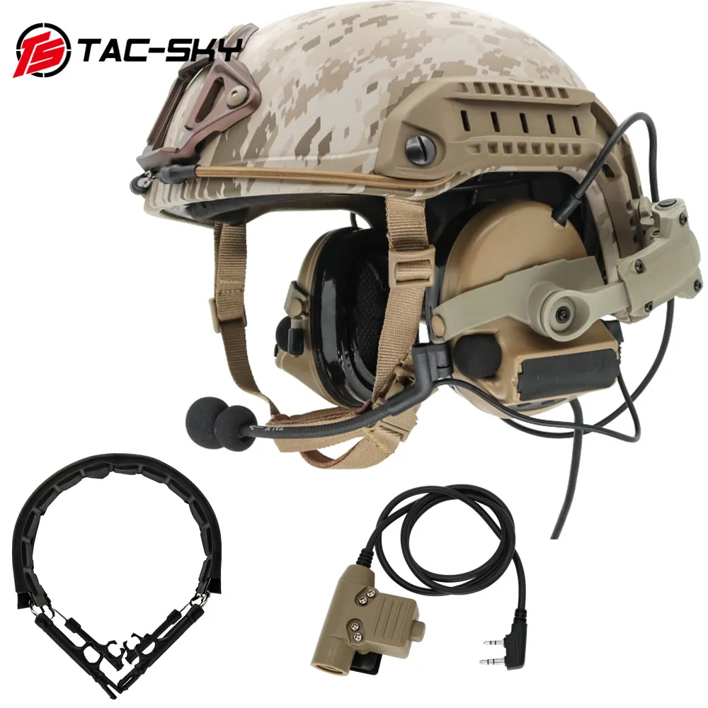 TS TAC-SKY Tactical Helmet ARC Rail Adapter Stand with COMTAC II Headset, Headband, and U94 PTT ...