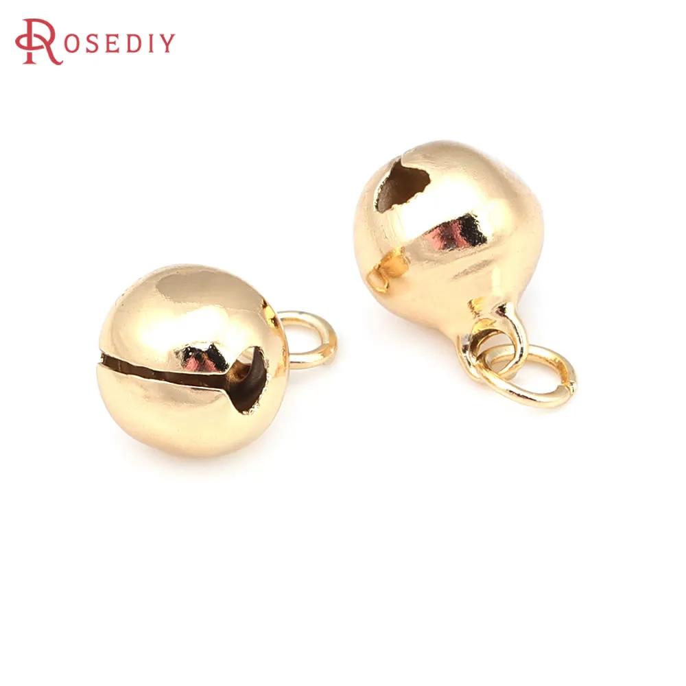 5MM 6MM 8MM 10MM 24K Gold Color Plated Brass Bell Beads Bracelet Charms ...