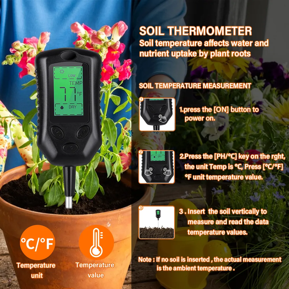 4 In 1 Soil Tester: Digital PH Meter For Soil, Plant Moisture Meter ...