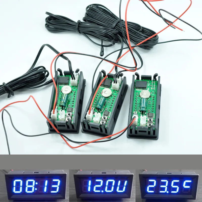3in1 Digital Clock Voltmeter Thermometer Dual Temperature Sensor LED ...