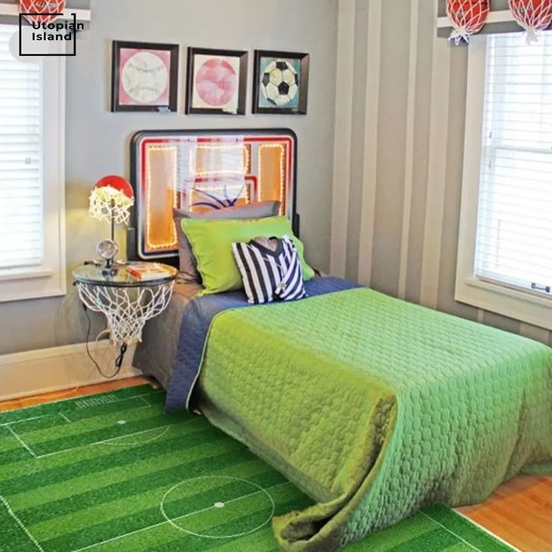 Football Field Fluffy Plush Rug: Soft Hairy Foot Mat for Kids Bedroom ...
