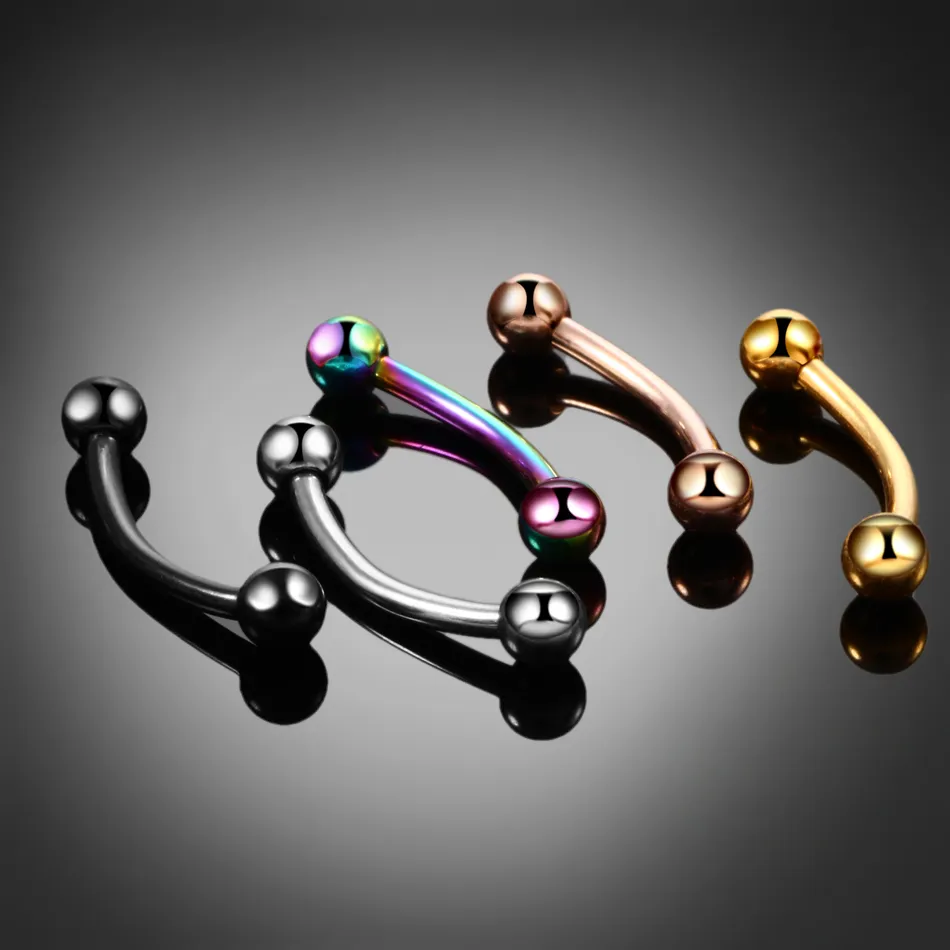 14G 16G Titanium Curved Barbells for Eyebrow, Tragus Piercing - Black ...
