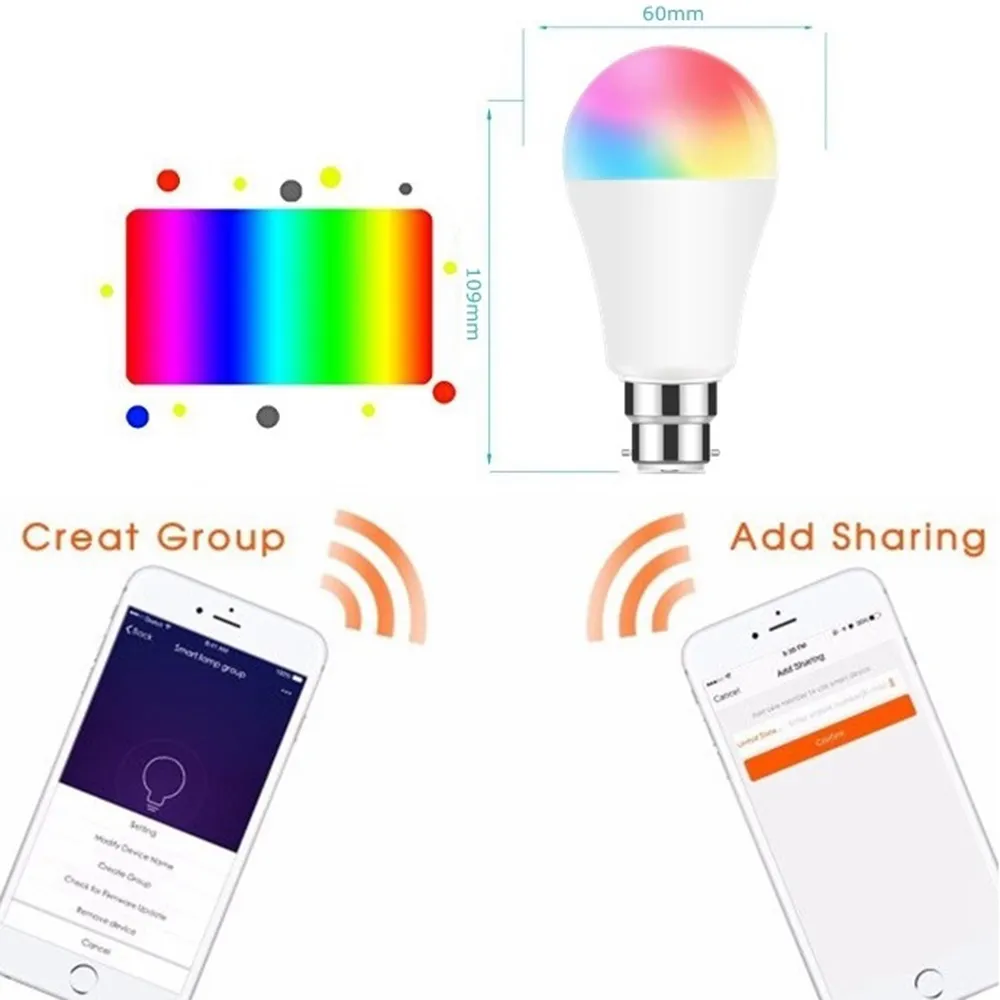 Alexa Led Light Bulbs: 12W B22 Smart LED Bulb, RGB & Warm/Cool White ...