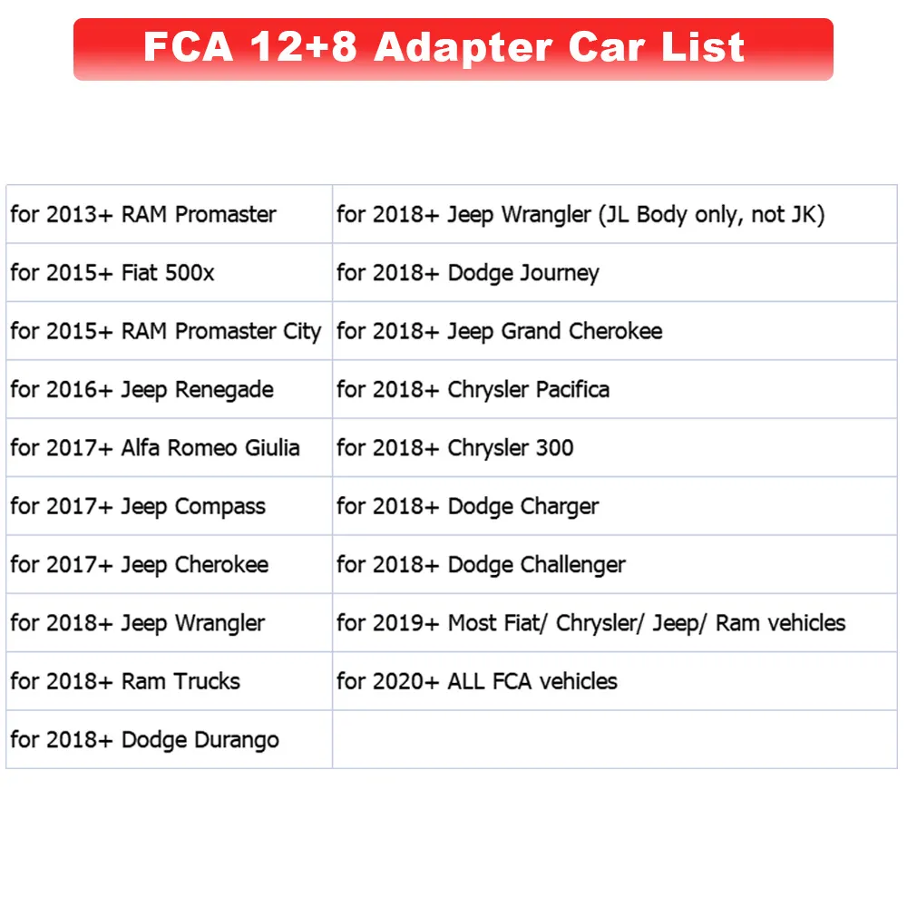 XTOOL FCA 12+8 OBDII Cable for Chrysler/Dodge/Jeep, Diagnostic Tool ...