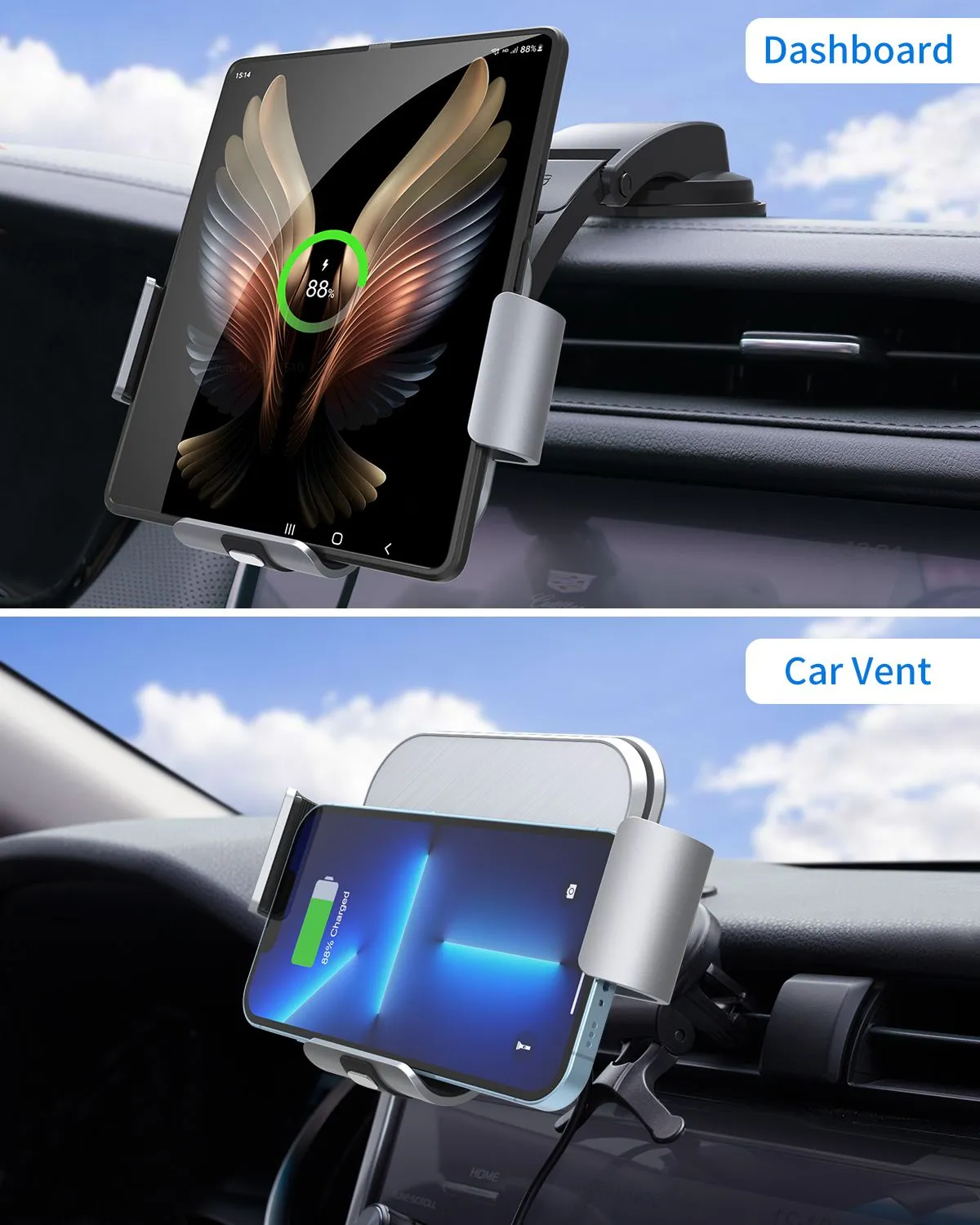 Foldable Fast Car Wireless Charger Stand Holder Dual Coil for Samsung ...