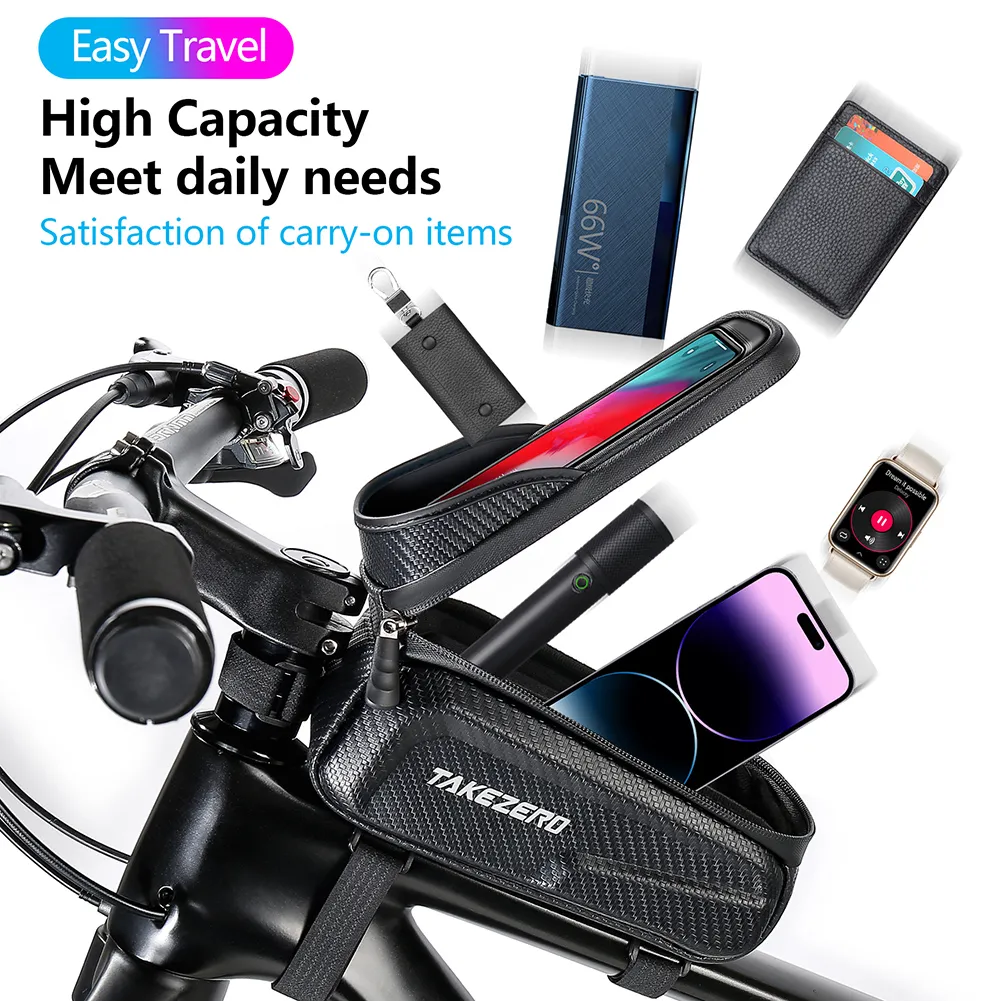 Bicycle Front Frame Bag: 1L Hard Shell Carrier Pack With Reflective ...
