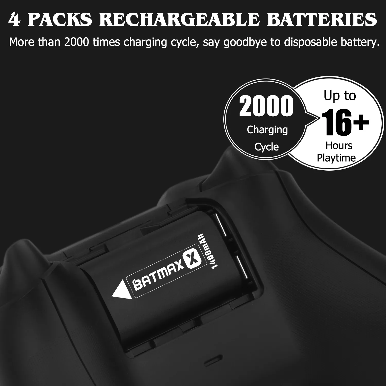 Batmax 1400mAh Rechargeable Batteries For Xbox One/Series X/S Controllers Long Lasting Power ...
