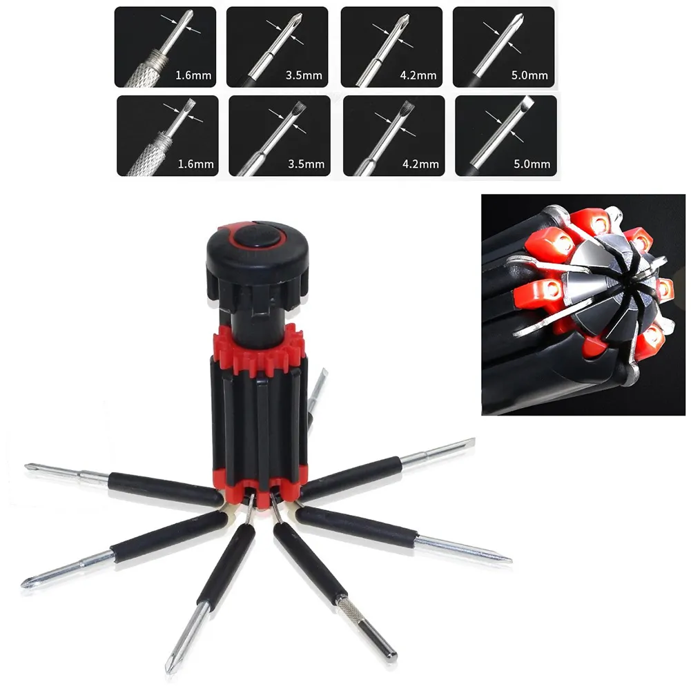 8 In 1 Cross Screwdrivers With LED Torch Flashlight Folding Multitool ...