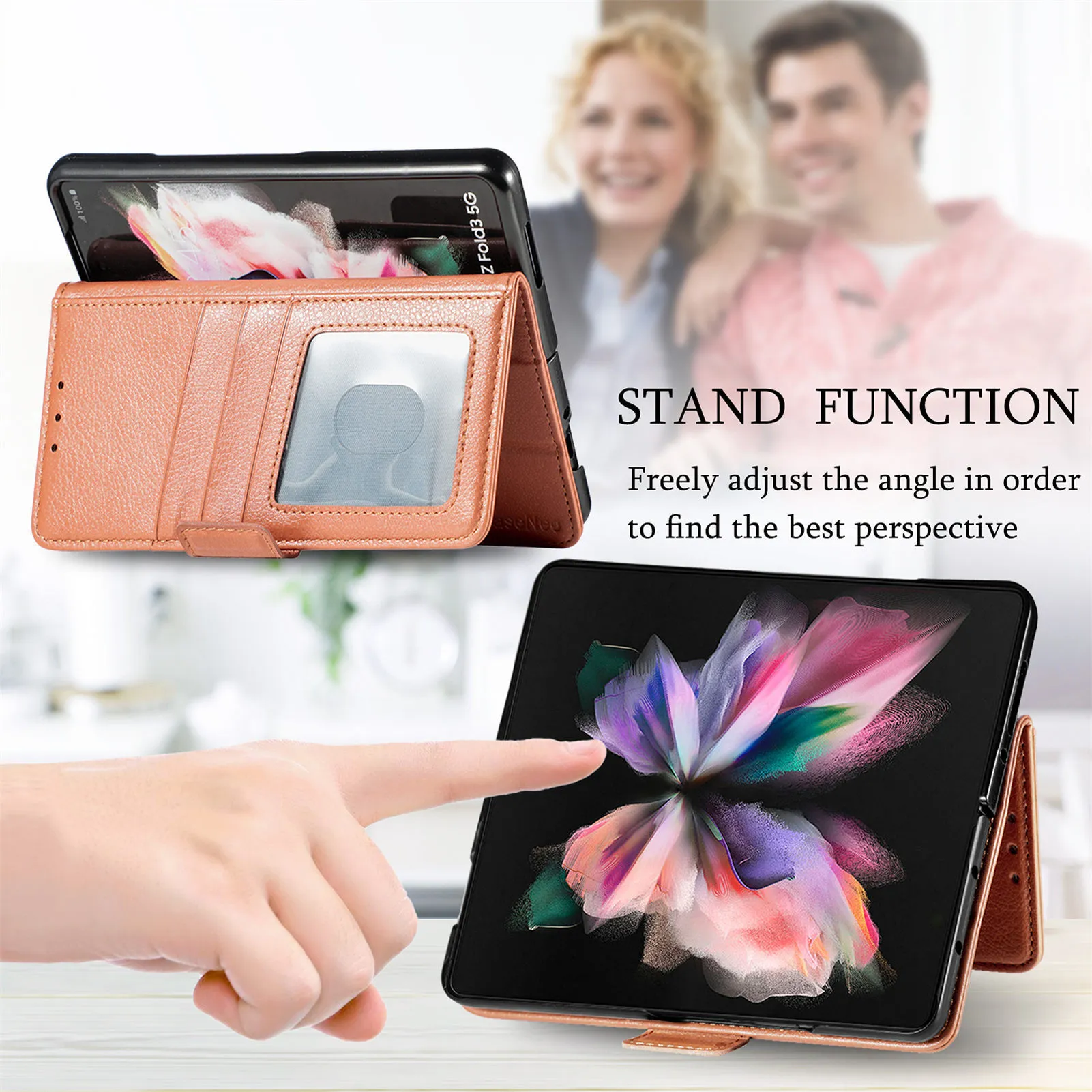 Z Fold Multi-Functional Leather Case Premium Flip Phone Cover with Card Slots & S Pen Holder for ...