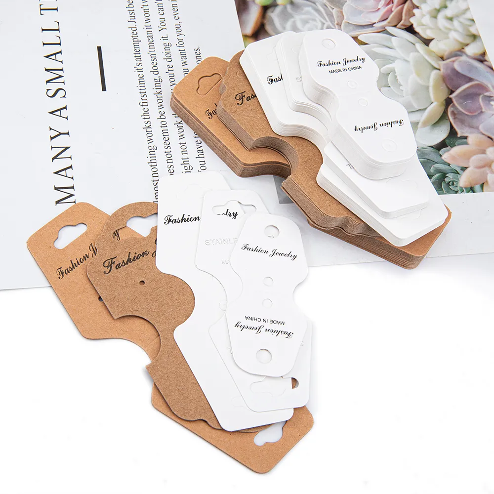wholesale 50pcs Jewelry Display Cards White Kraft Paper Tags for Necklaces Bracelets Earrings Ear Studs Hair Clips