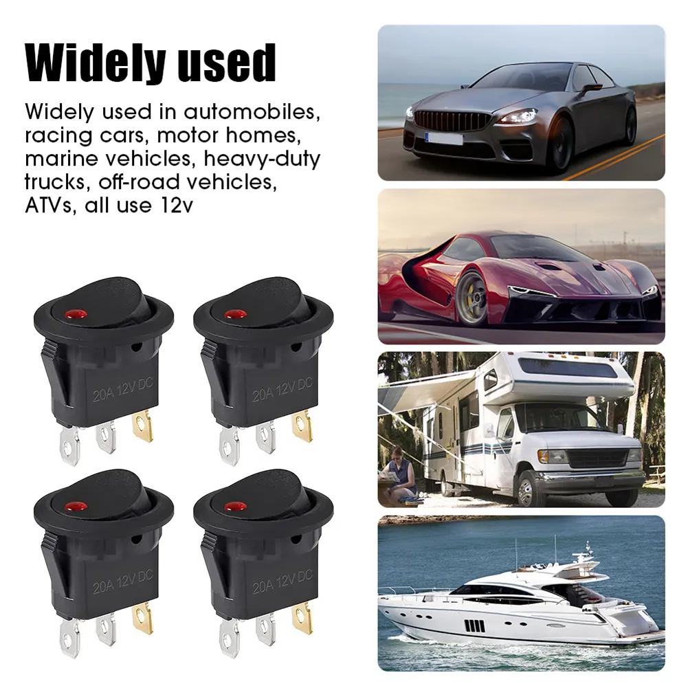DHgate.com:4Pcs Round Rocker Toggle Switch 3 Pins DC 12V 20A SPST ON ...