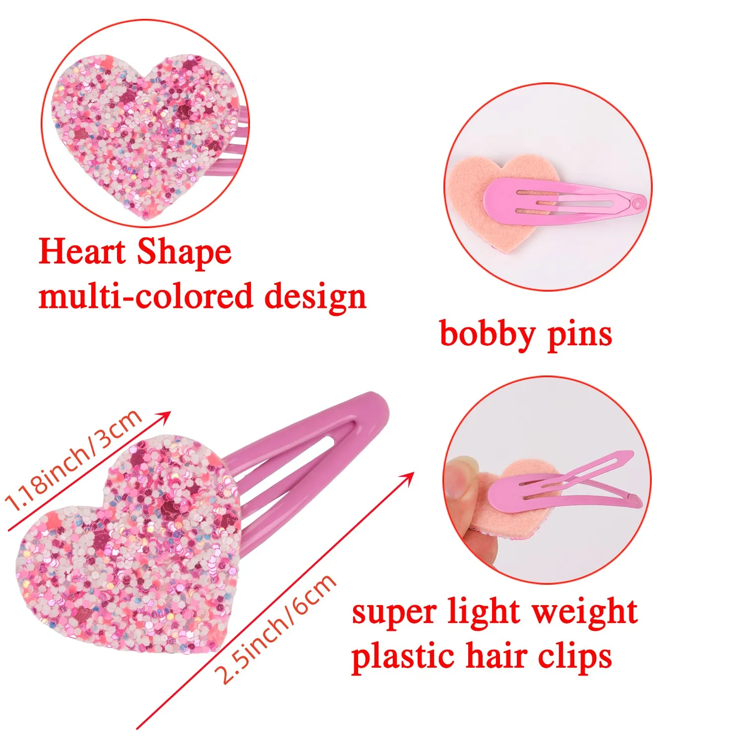 Cute Clips for Hair - Assorted Candy Color Heart Hair Clips for ...