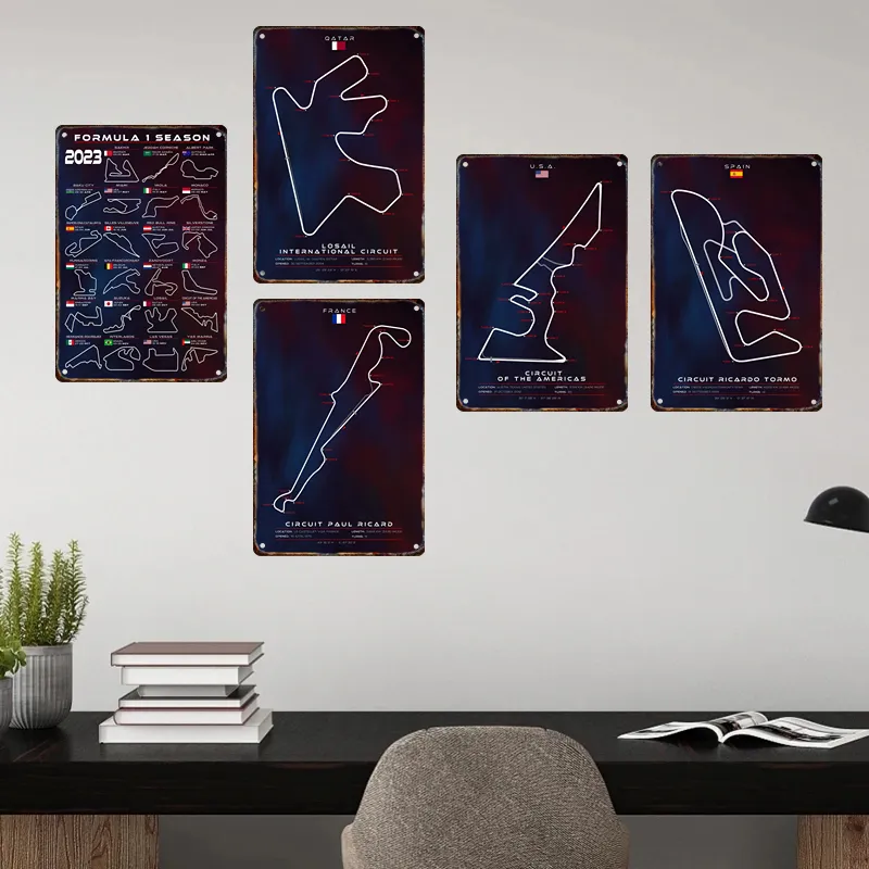 Metal Car Signs Formula 1 Racing Circuit Route Metal Poster, Vintage ...
