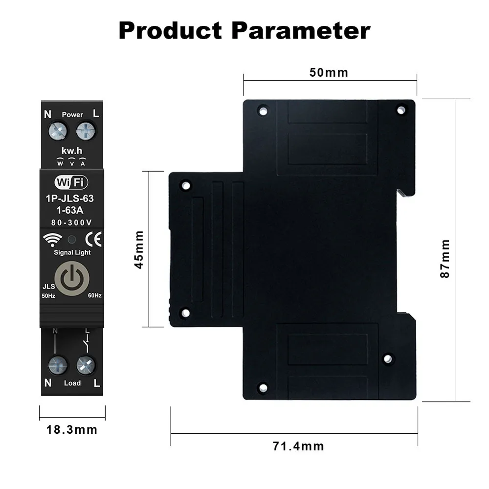 DHgate.com:Tuya WiFi Intelligent Circuit Breaker 1P 63A DIN Rail Bidirectional Metering Energy ...