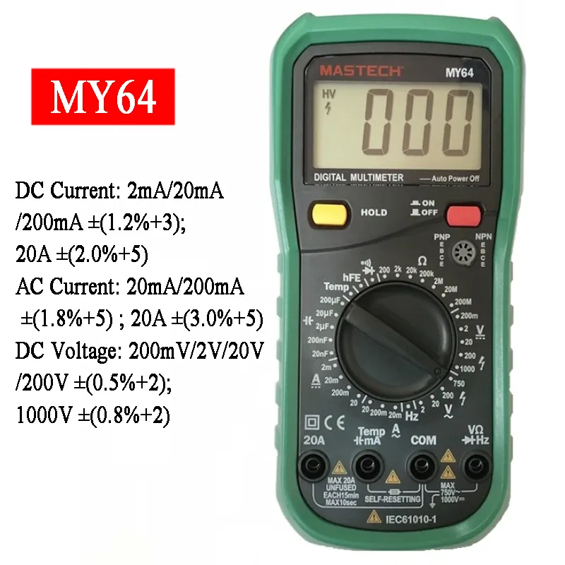 Wholesale MASTECH MY64 Digital Green Multimeter 20A AC/DC Voltage ...